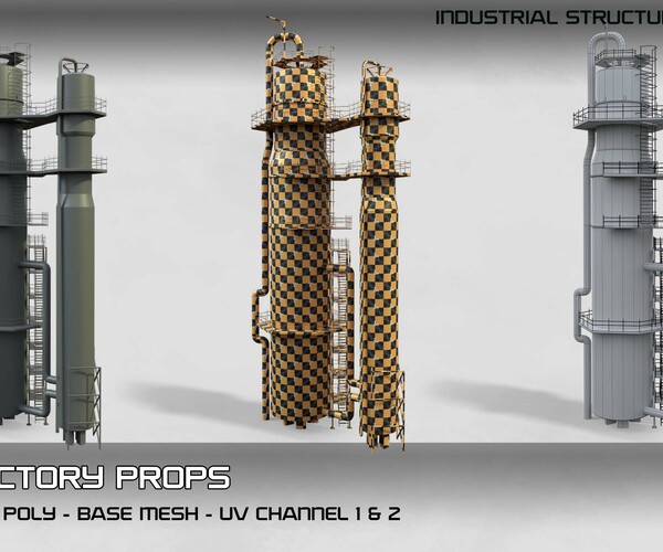 ArtStation - industrial structures Vol 01- 5 Factory Props (Low Poly ...