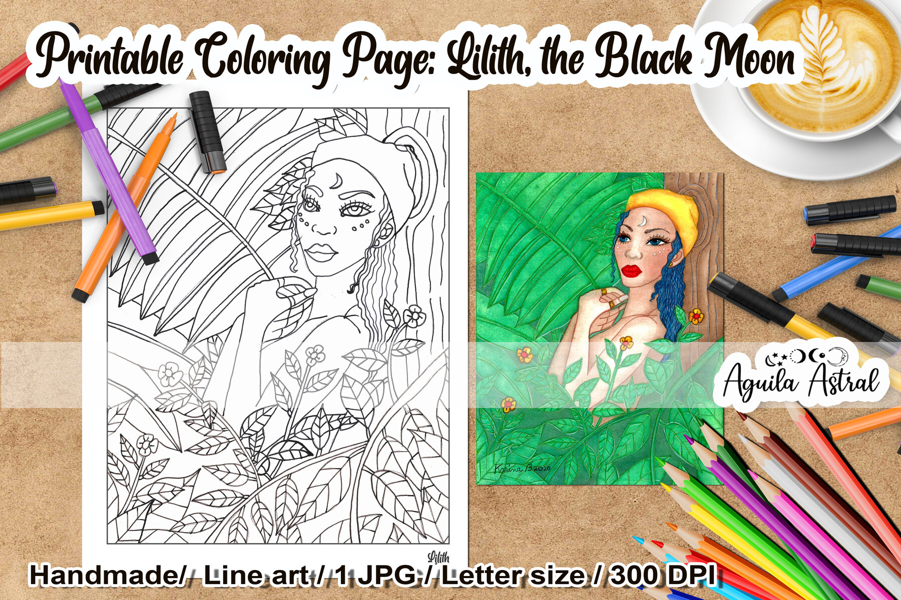 ArtStation - Printable Coloring Page: Lilith, the Black Moon | Artworks