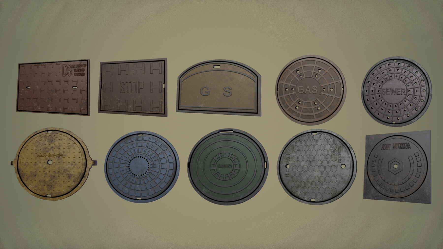 ArtStation - 35 Manhole Cover SBSAR+Textures | Game Assets