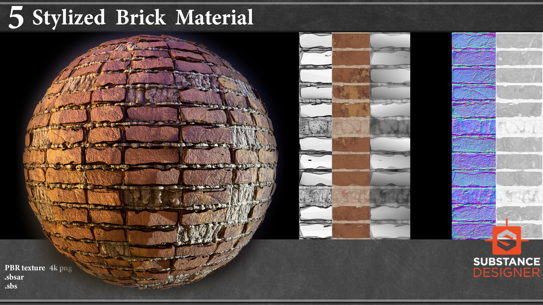 ArtStation - 5 Stylized Brick Material-Sbs Sbsar Pbr | Game Assets