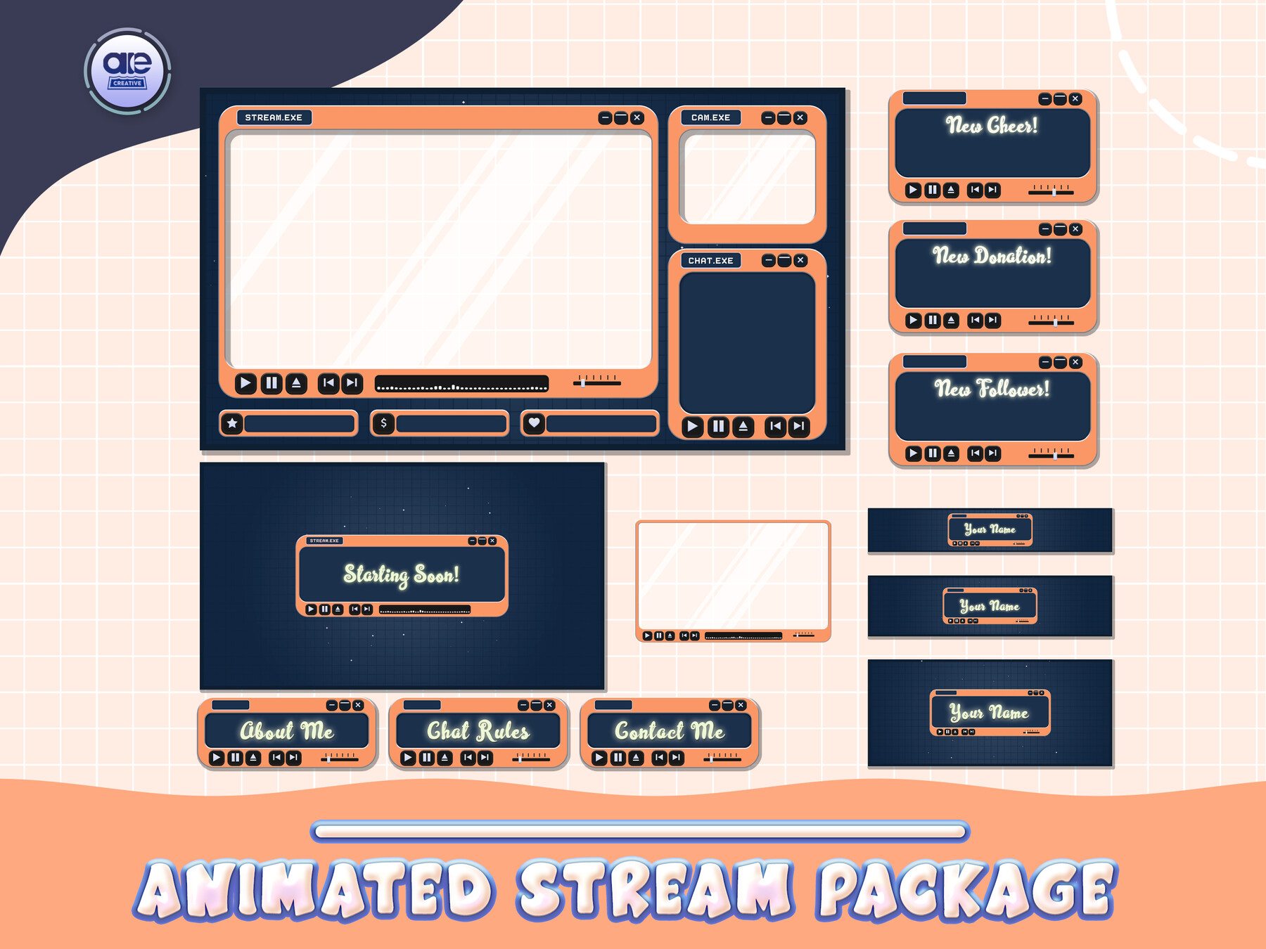 ArtStation - Animated Stream Overlay Package Pink Peach Aesthetic ...