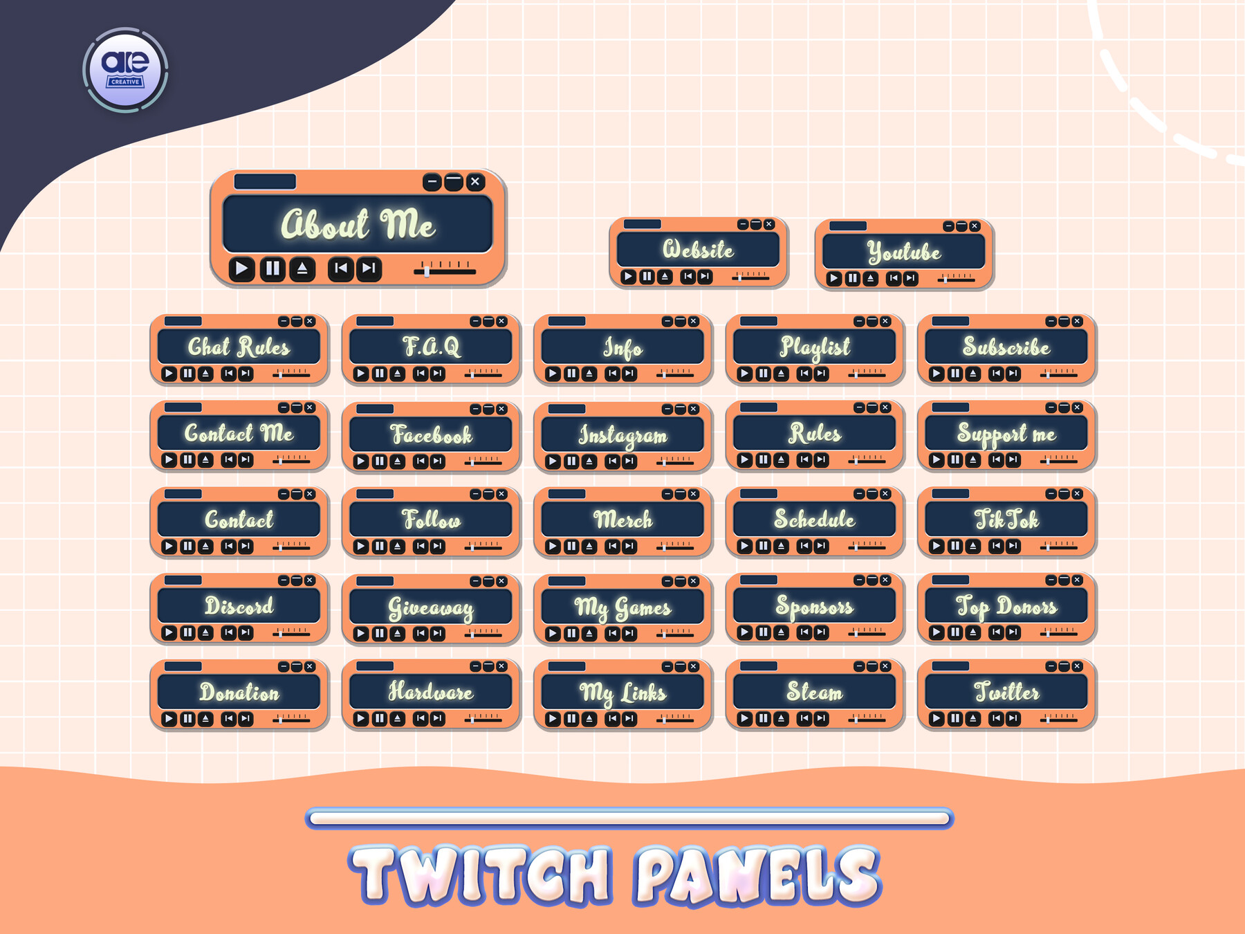 ArtStation - Animated Stream Overlay Package Pink Peach Aesthetic, Stream Scenes Animated ...