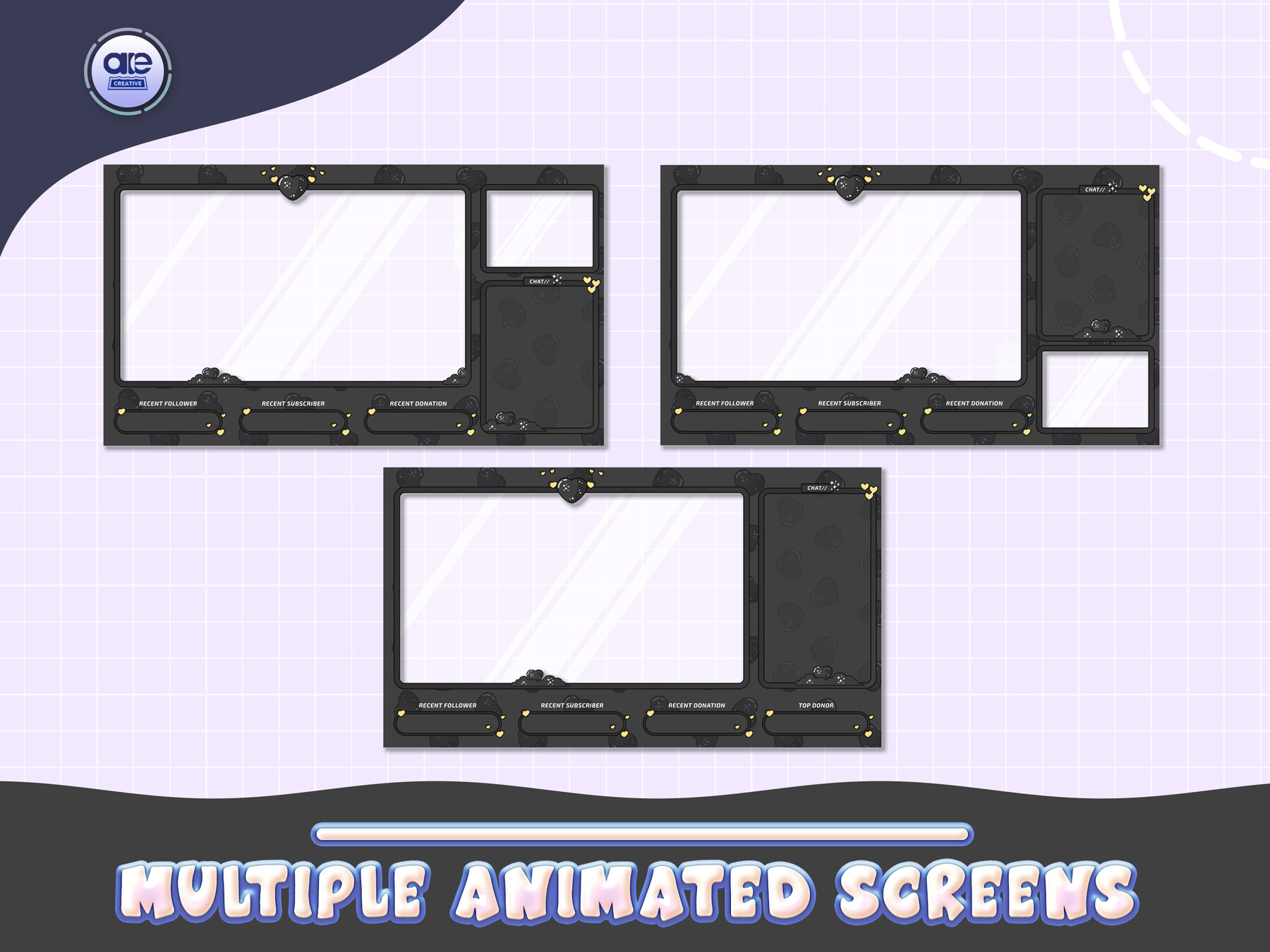 ArtStation - Animated twitch overlay package Black Hearts aesthetic, Kawaii pixel overlay ...