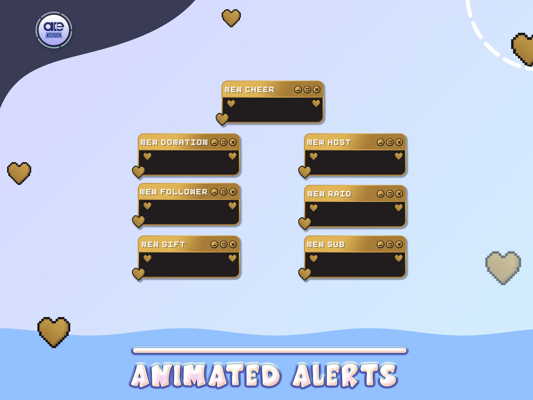 ArtStation - Animated Stream Package Overlay Gold Hearts, Pixel Stream ...