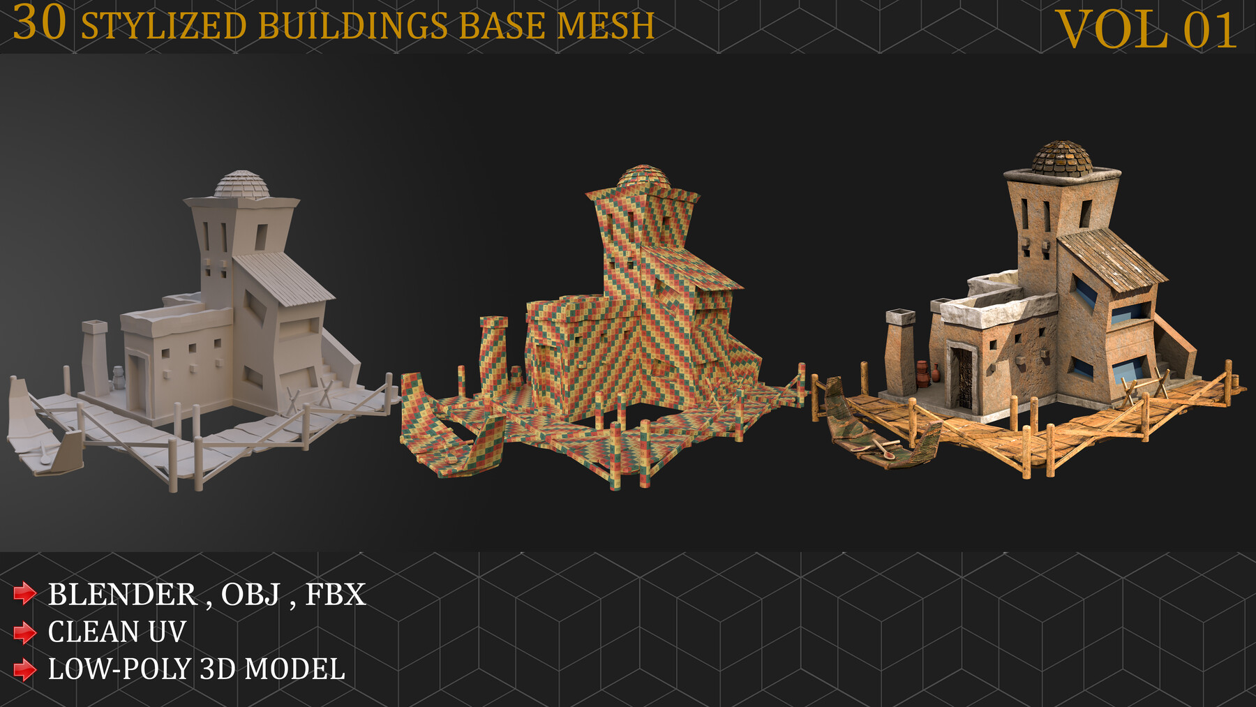 ArtStation - 30 Stylized Buildings Base mesh VOL 01 | Game Assets