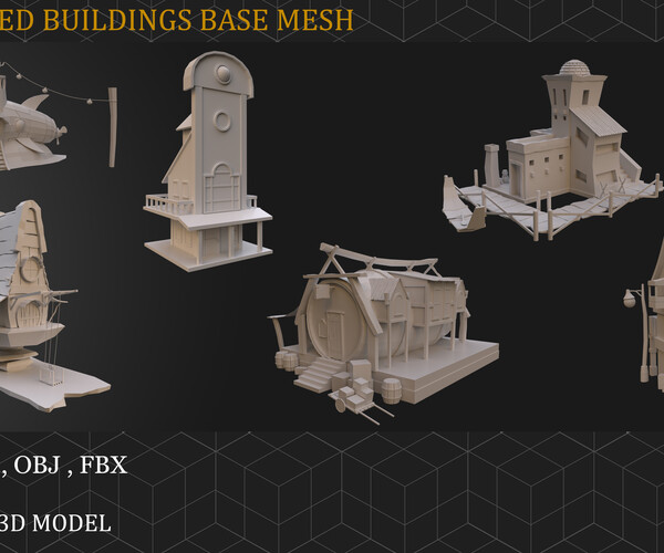 ArtStation - 30 Stylized Buildings Base mesh VOL 01 | Game Assets