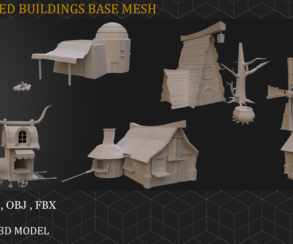 ArtStation - 30 Stylized Buildings Base mesh VOL 01 | Game Assets