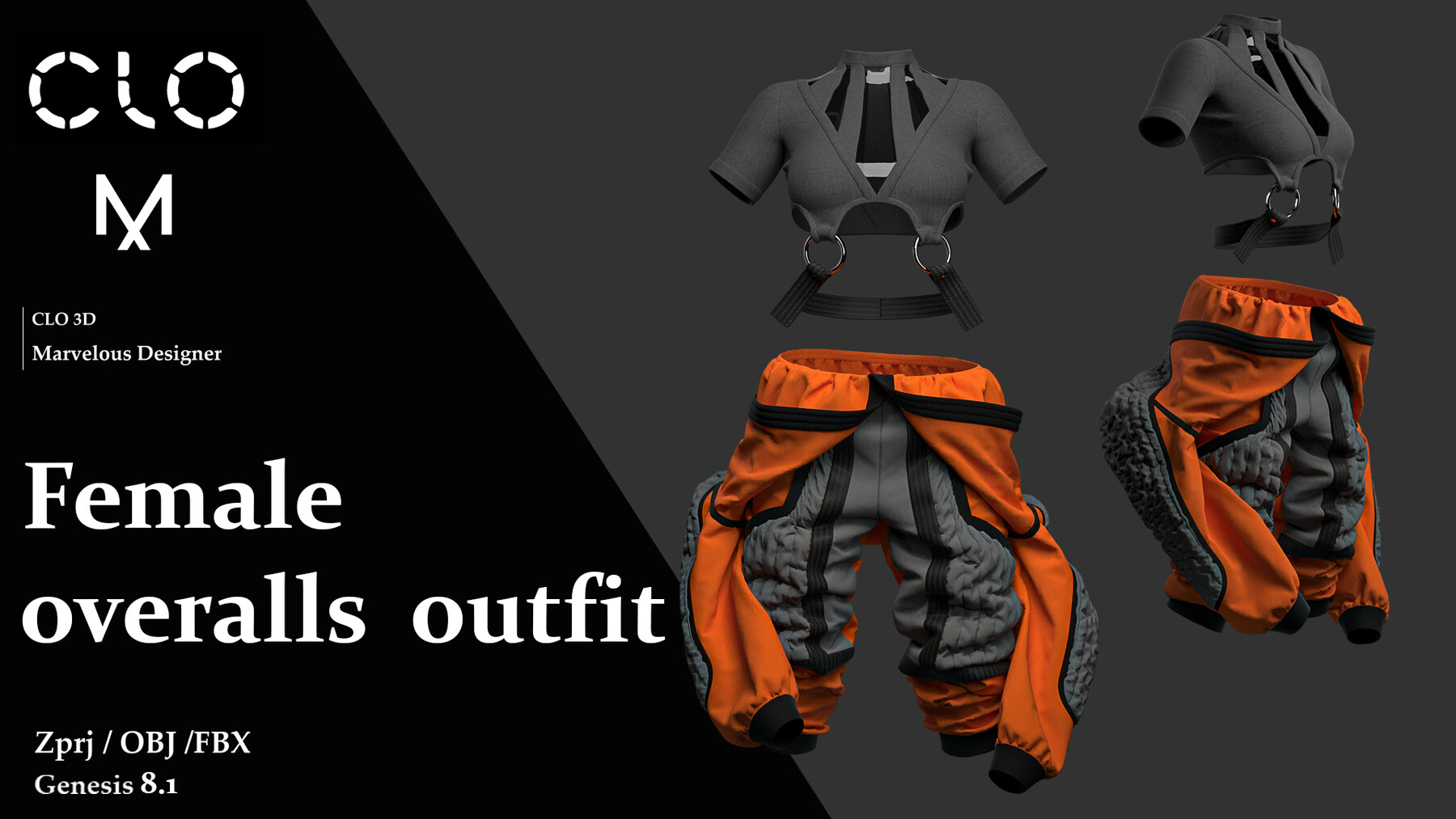 ArtStation - Female overalls outfit / Marvelous Designer/Clo3D project ...