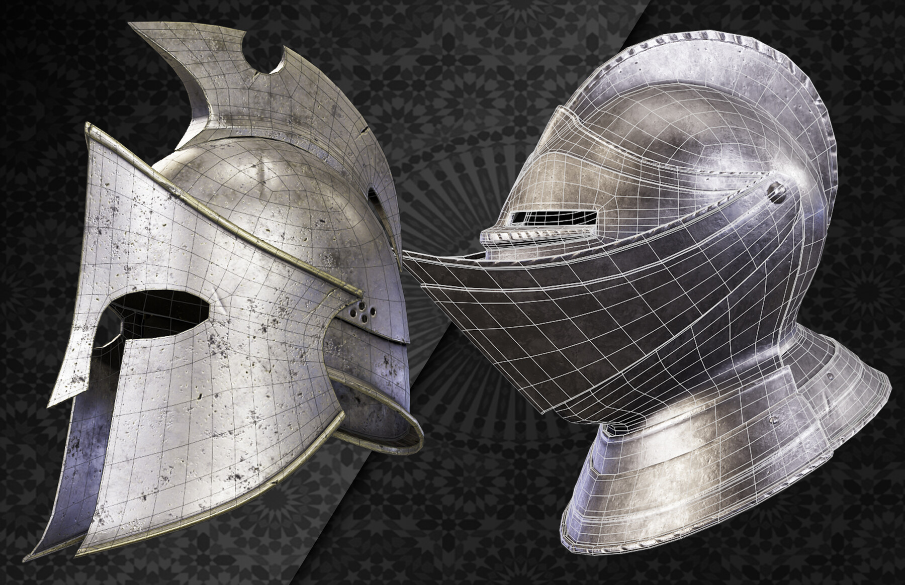ArtStation - 10 medieval helmet game ready – vol 01 ( base mesh + low ...