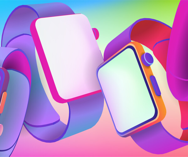 ArtStation - Four pairs of smart watches on a bright colored background ...