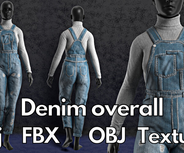 ArtStation - Female denim overall : Marvelous Designer + Clo3d + OBJ ...