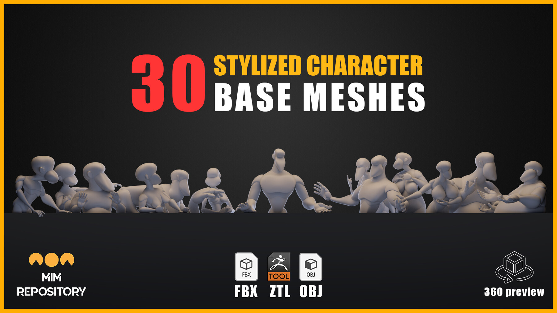 3D Assets Repository - 30 Stylized Character Base Meshes