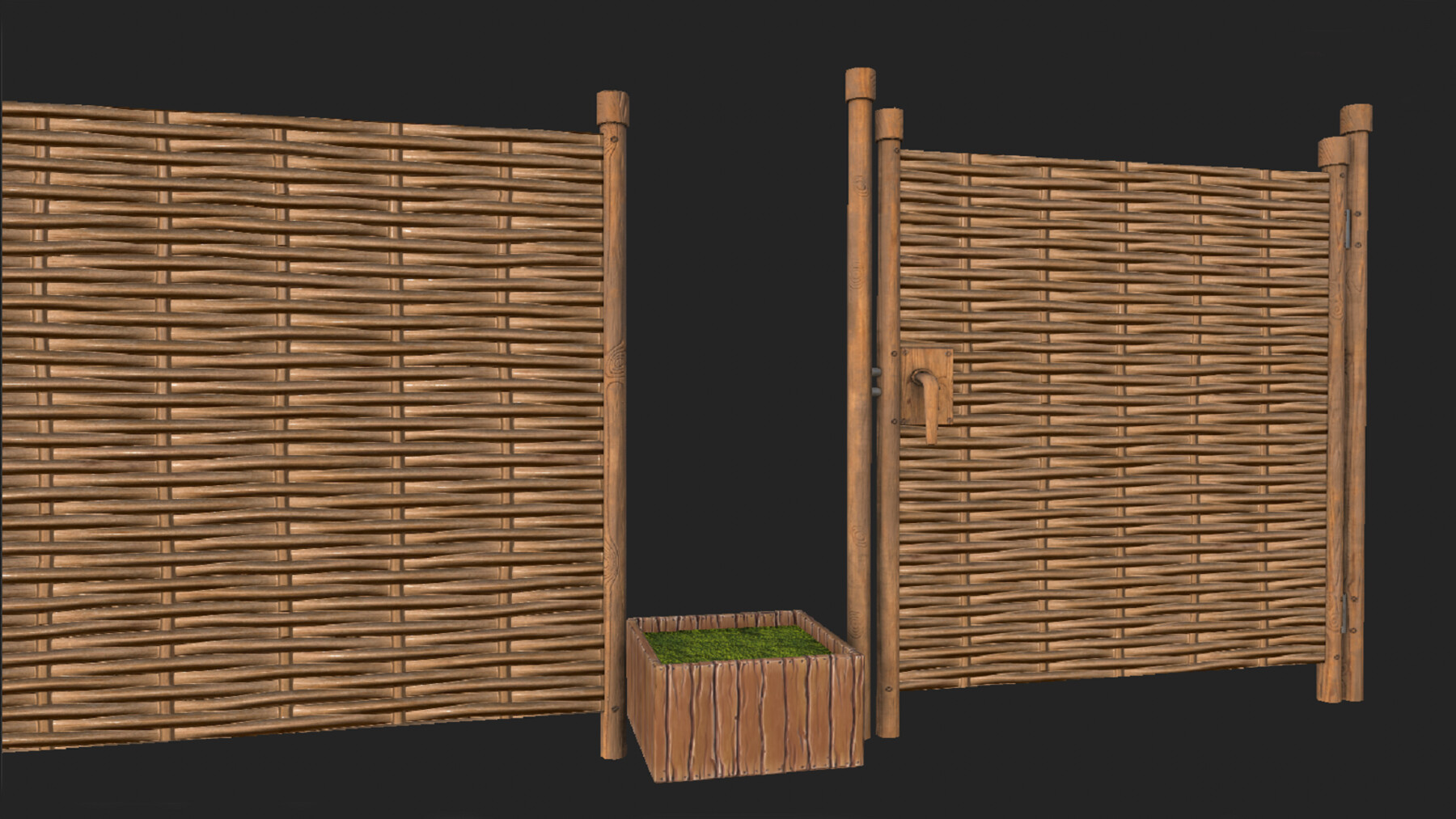 ArtStation - Fence with a gate made of wicker wicker PBR low-poly Low ...