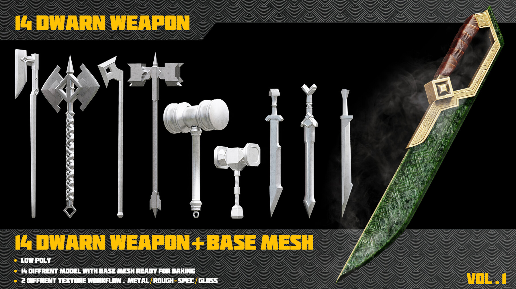 ArtStation - 14 Dwarn weapon + Base Mesh (Game ready) | Game Assets