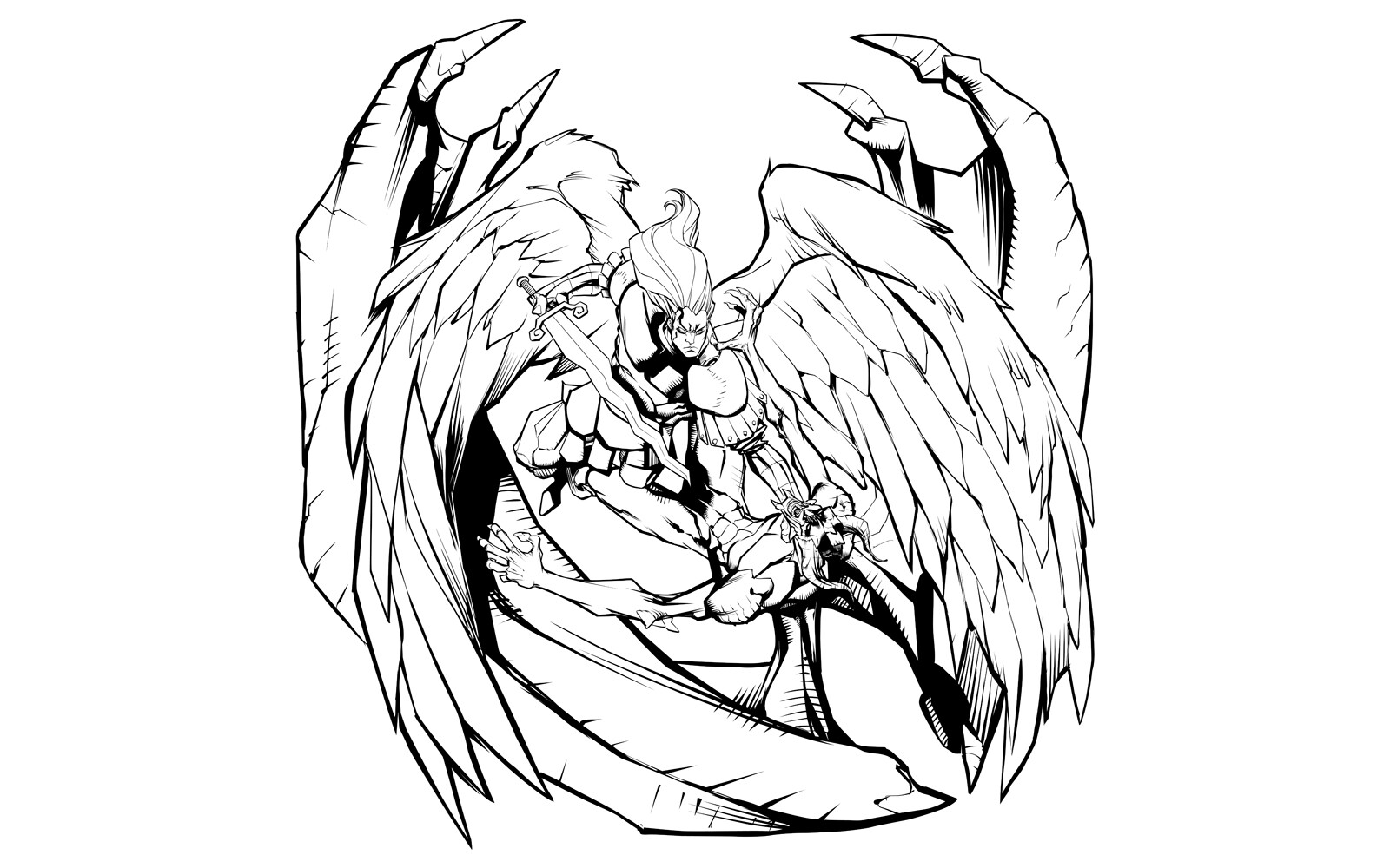 ArtStation - Angel versus Devil Line Art | Artworks
