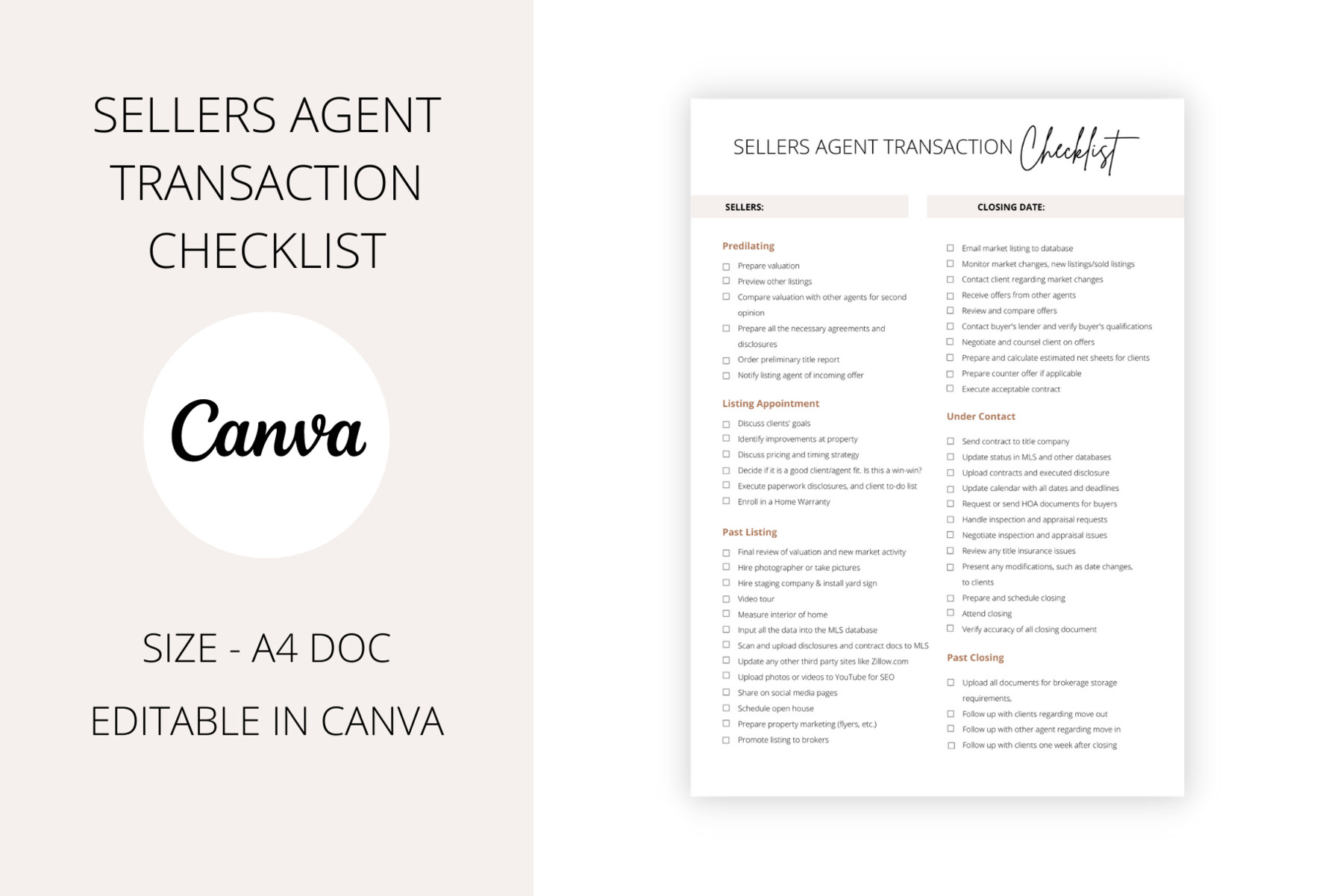 ArtStation - Sellers Agent Transaction Checklist Template | Artworks