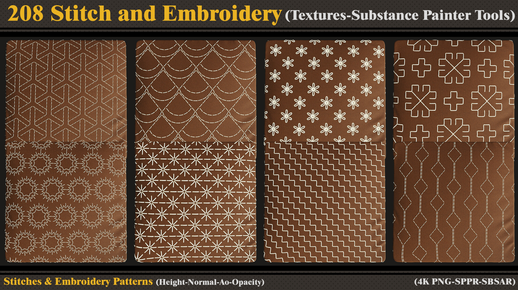 ArtStation - 208 Stitch and Embroidery Patterns (Textures-sbsar-sppr ...