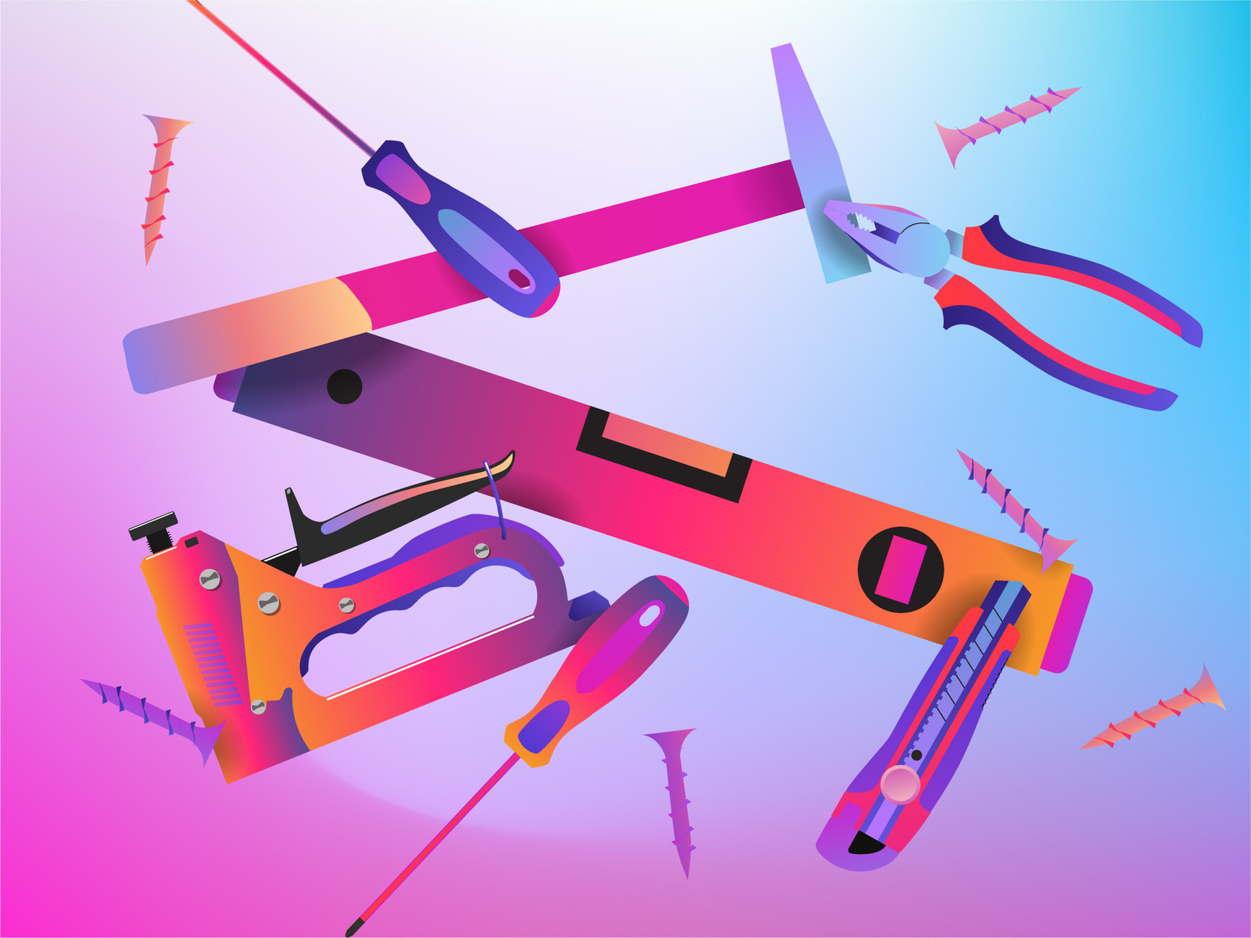 ArtStation - Colored construction tools fly in the air | Artworks