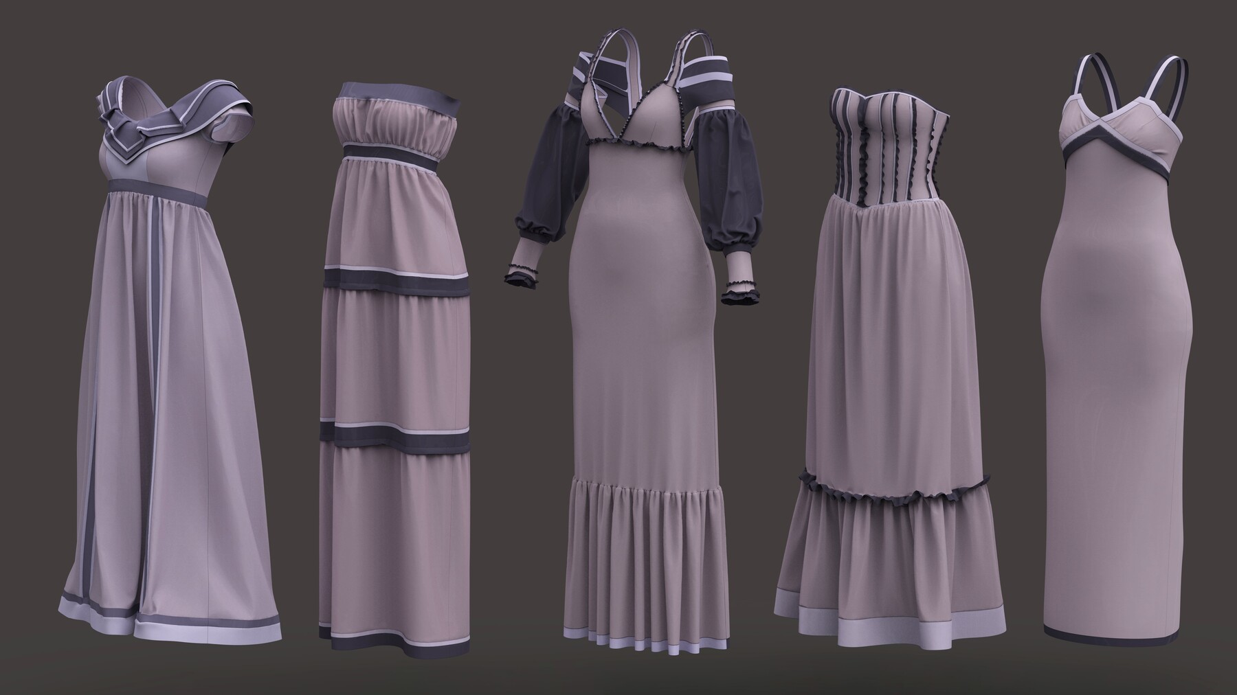 ArtStation - Set of 5 women's dresses | Resources