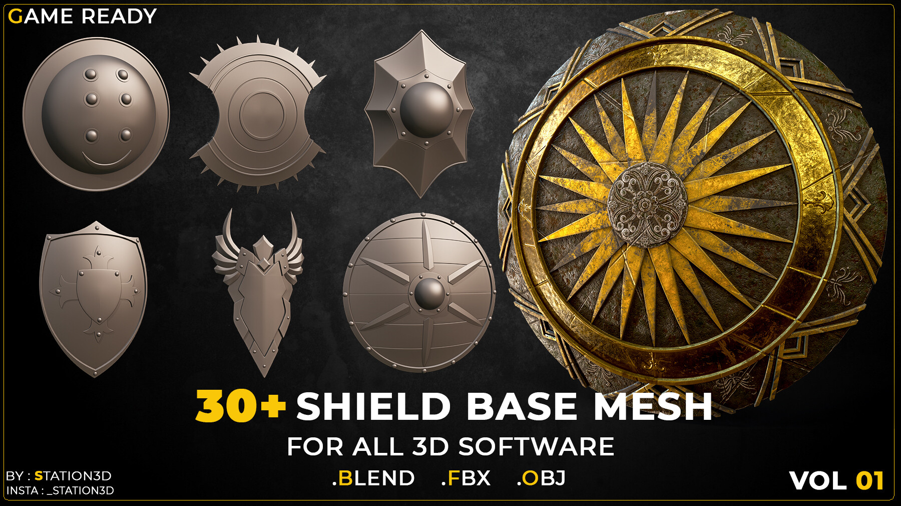 ArtStation - 30 Shield Base Mesh Vol-01 -Game Ready | Game Assets