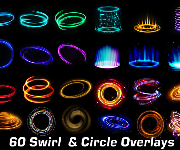 ArtStation - 60 Lights Circle Overlays, Neon glowing swirls, Golden ...