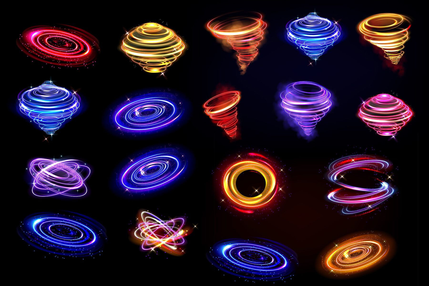 TIGPEEK - 60 Lights Circle Overlays, Neon glowing swirls, Golden spiral ...