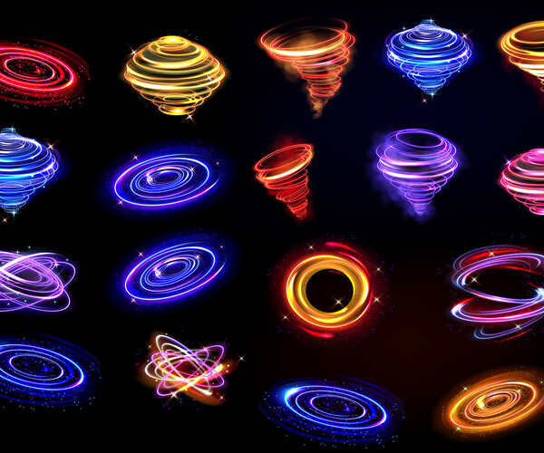 ArtStation - 60 Lights Circle Overlays, Neon glowing swirls, Golden ...
