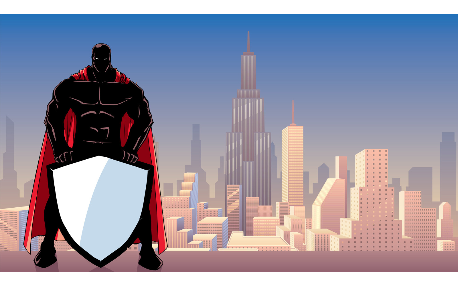ArtStation - Superhero Holding Shield in City Silhouette | Artworks