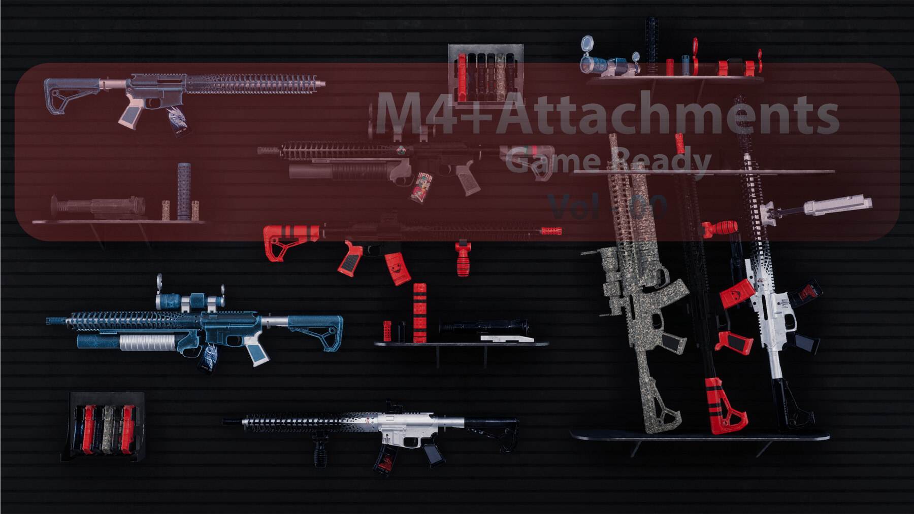 ArtStation - M4 + 17 Attachments + 15 Skins Low-poly 3D model Vol-00 ...