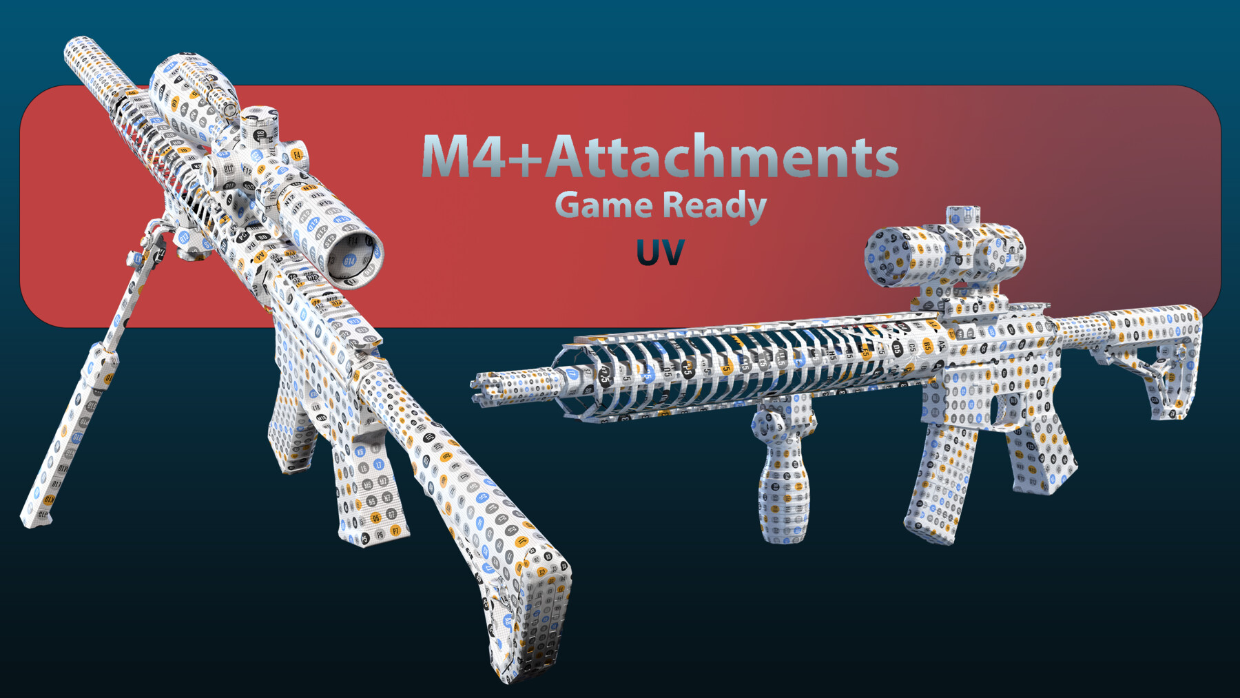 ArtStation - M4 + 17 Attachments + 15 Skins Low-poly 3D model Vol-00 ...