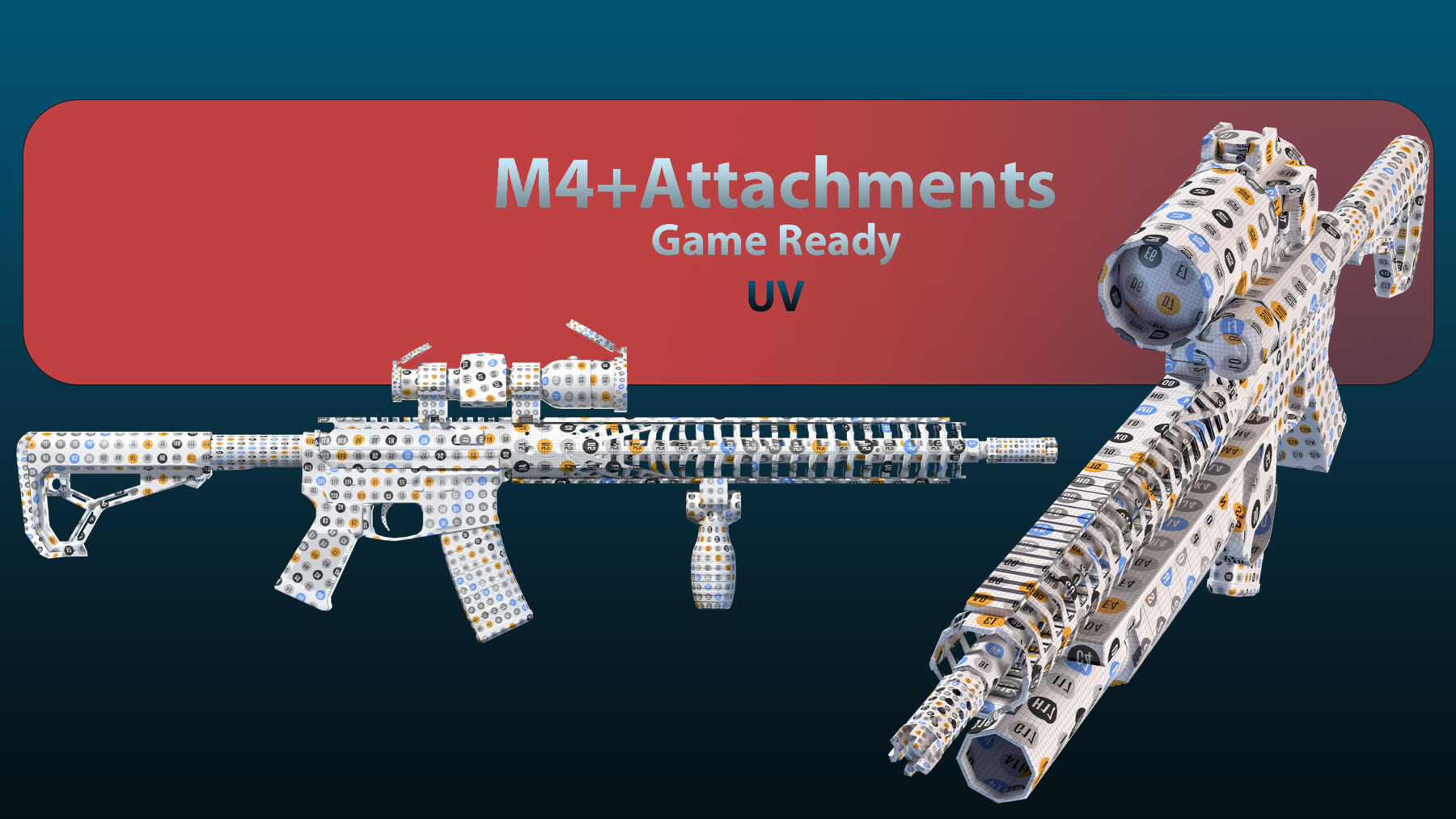 ArtStation - M4 + 17 Attachments + 15 Skins Low-poly 3D model Vol-00 ...