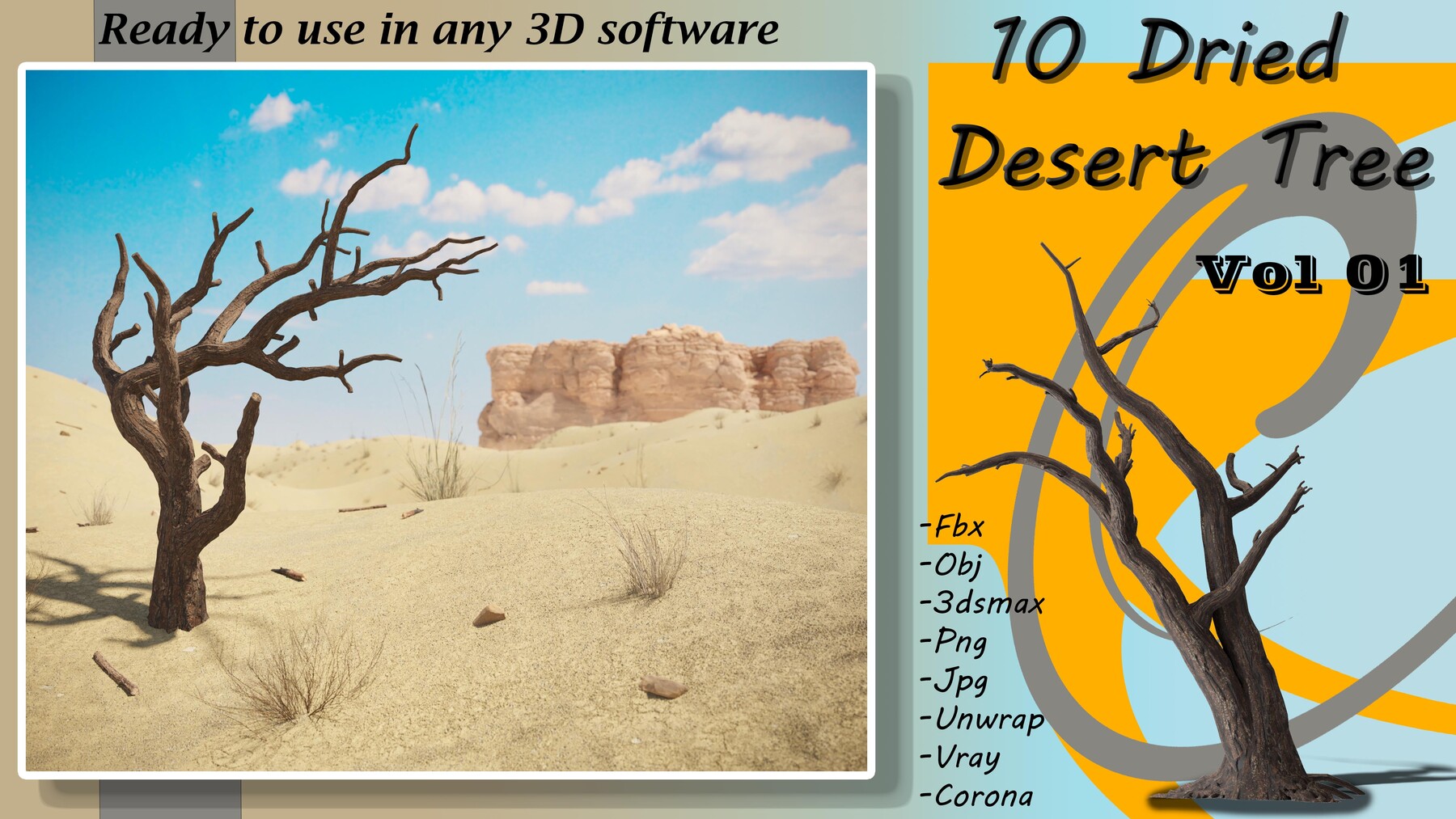 ArtStation - 10 Dried desert tree Vol 01 | Game Assets
