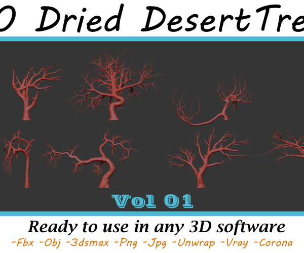 ArtStation - 10 Dried desert tree Vol 01 | Game Assets