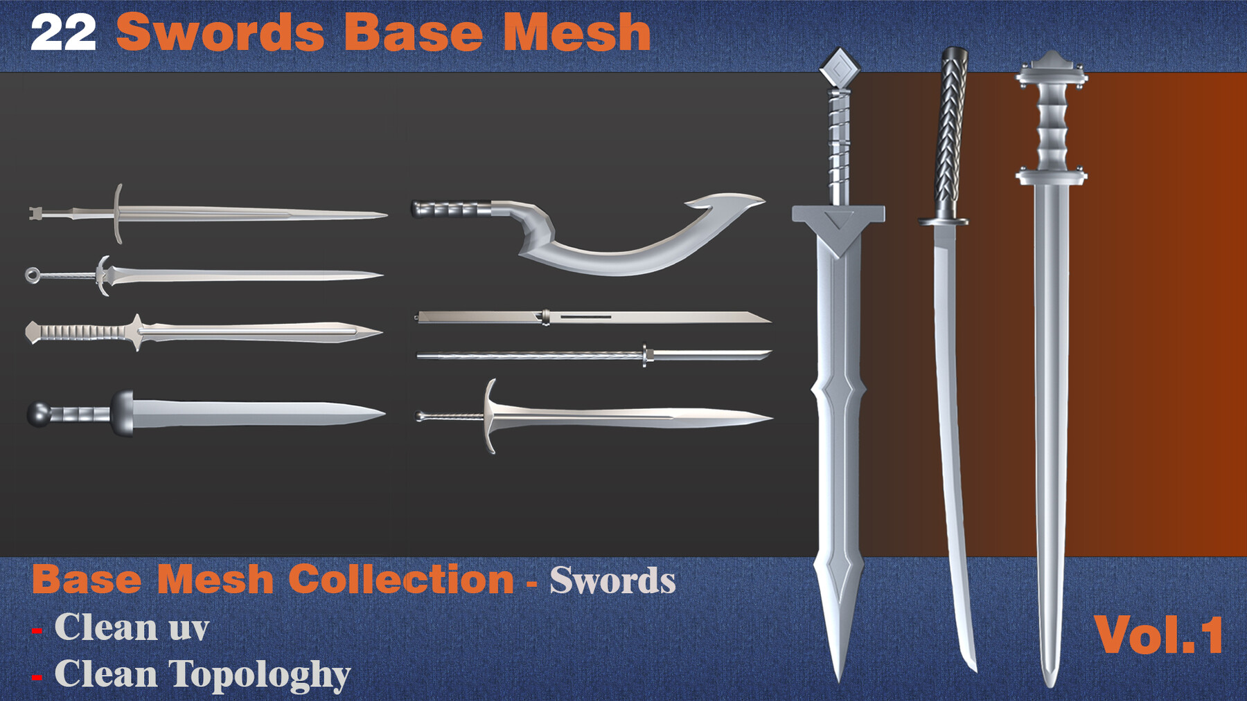 ArtStation - 22 Assets Game Base Mesh Swords - Vol 1 | Game Assets