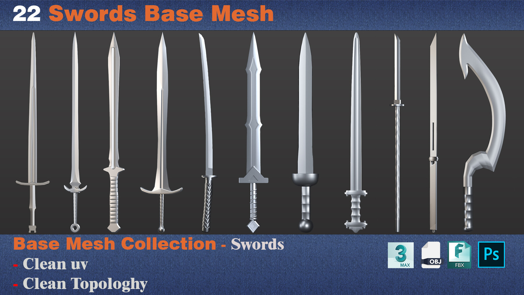 ArtStation - 22 Assets Game Base Mesh Swords - Vol 1 | Game Assets