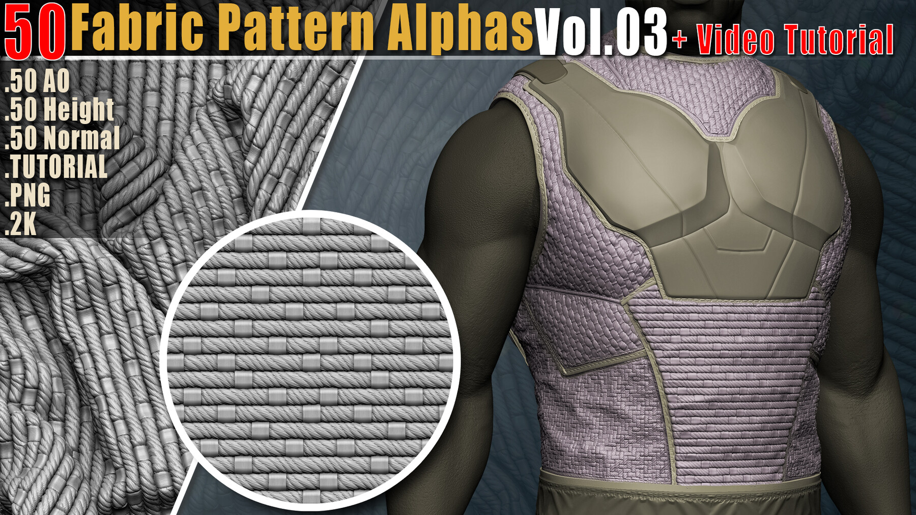ArtStation - 50 Fabric Pattern Alphas Vol.03 + Video Tutorial | Resources