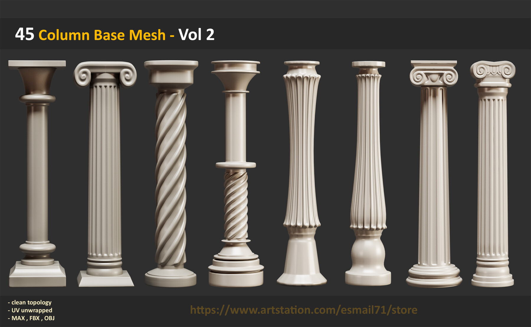 ArtStation - 45 Column Base Mesh - Vol 2 | Game Assets
