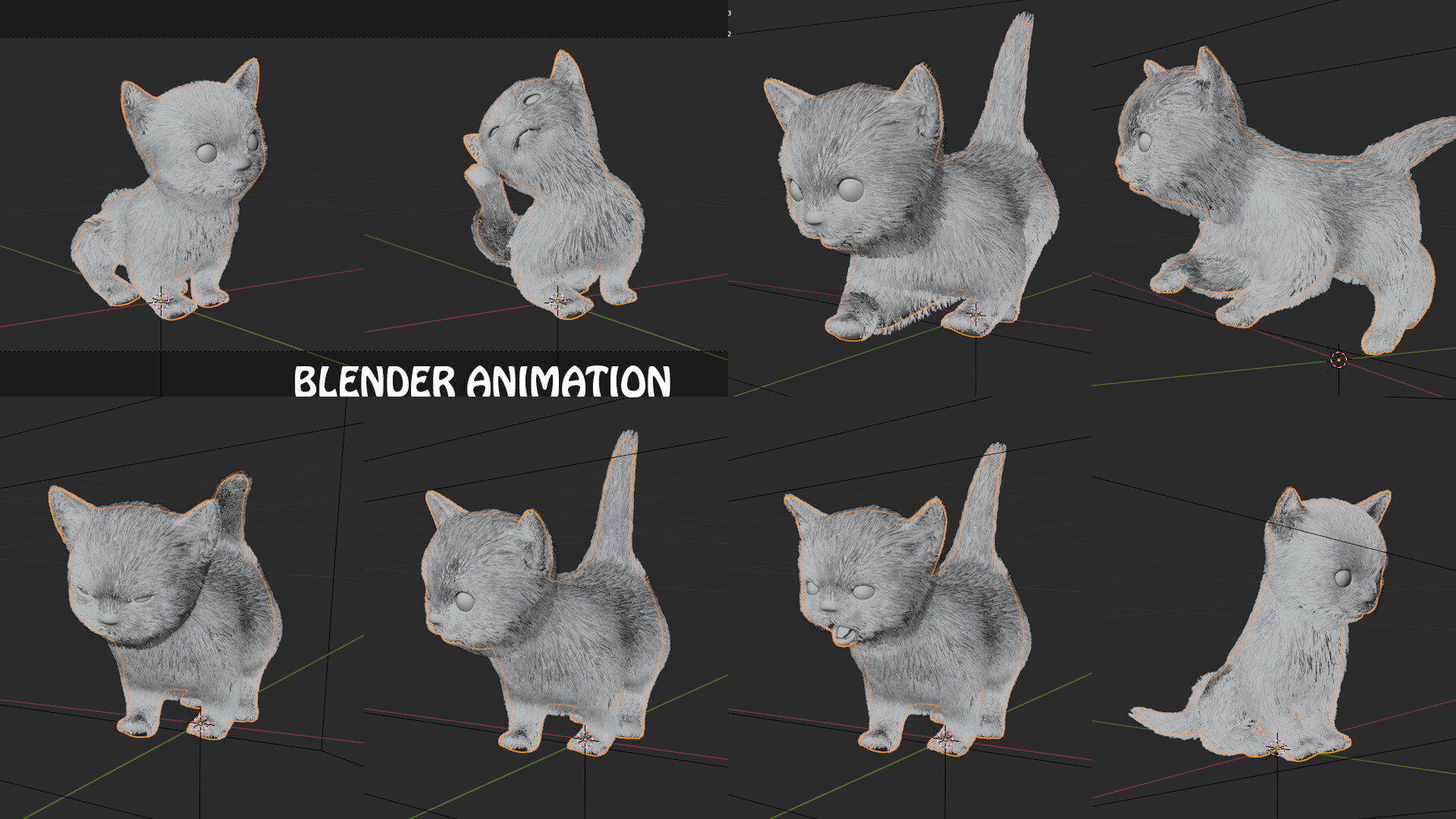 ArtStation - Fur Cute Cat kitten Dark Gray Animated | Game Assets