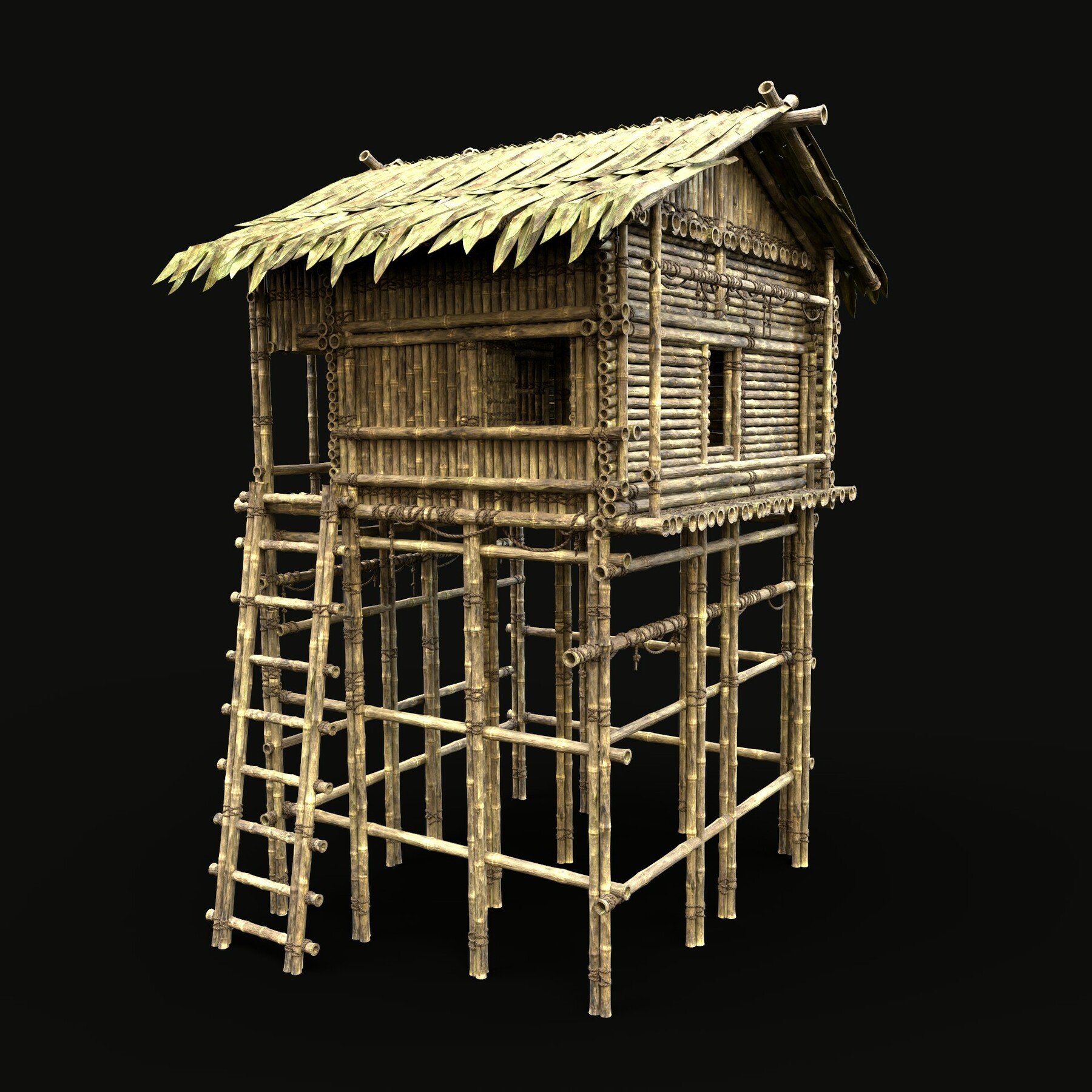 ArtStation - BAMBOO HOUSE JUNGLE WATCHTOWER HUT SURVIVAL CASTAWAY CABIN ...