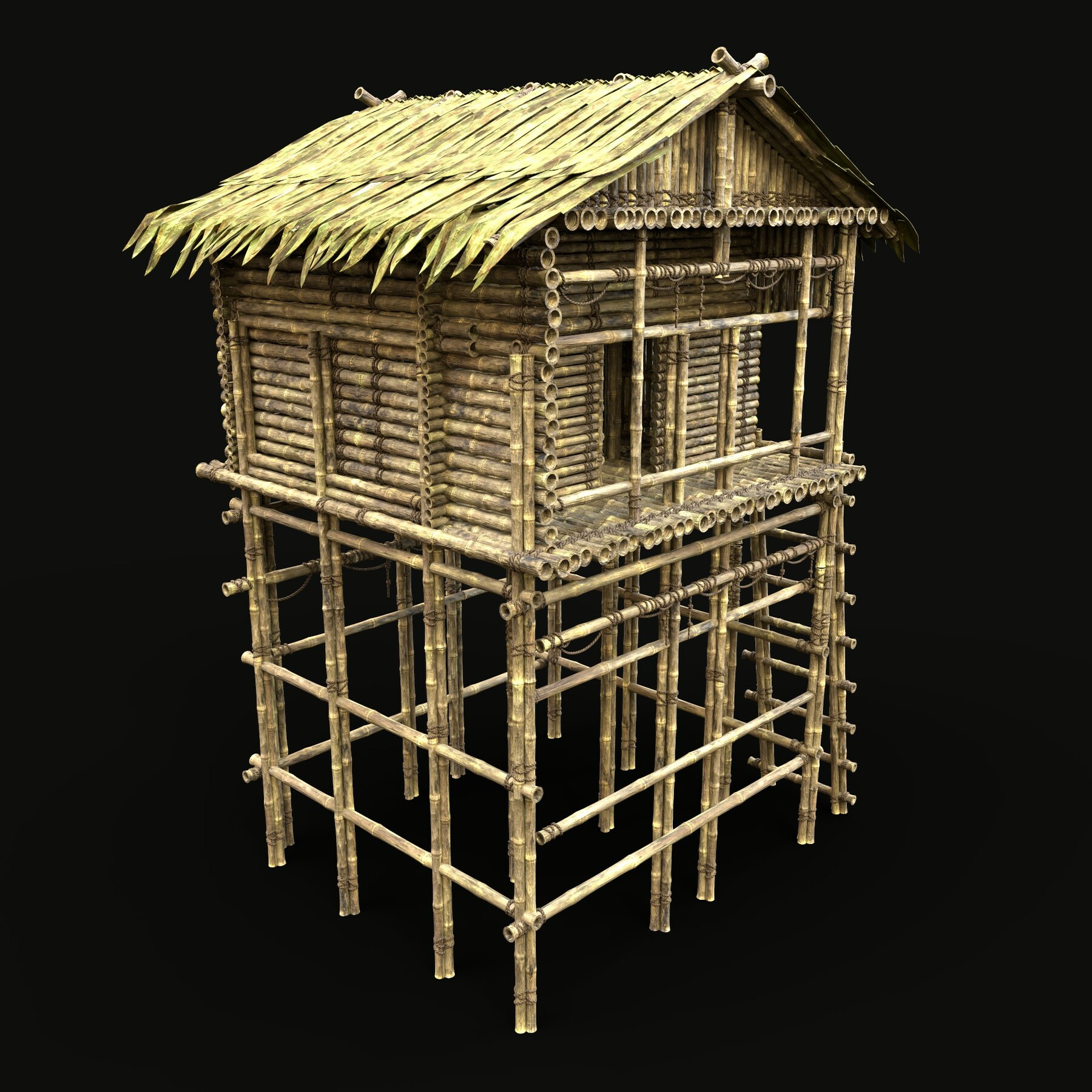 ArtStation - BAMBOO HOUSE JUNGLE WATCHTOWER HUT SURVIVAL CASTAWAY CABIN ...