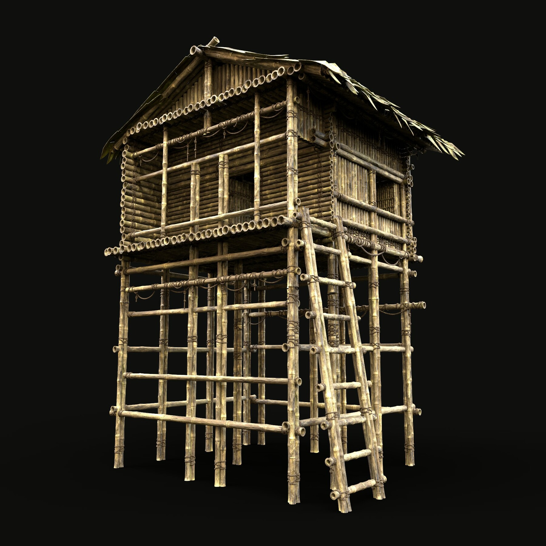 ArtStation - BAMBOO HOUSE JUNGLE WATCHTOWER HUT SURVIVAL CASTAWAY CABIN ...