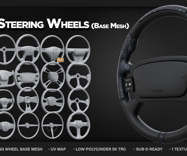 ArtStation - 20 Steering Wheels - Base Mesh | Game Assets