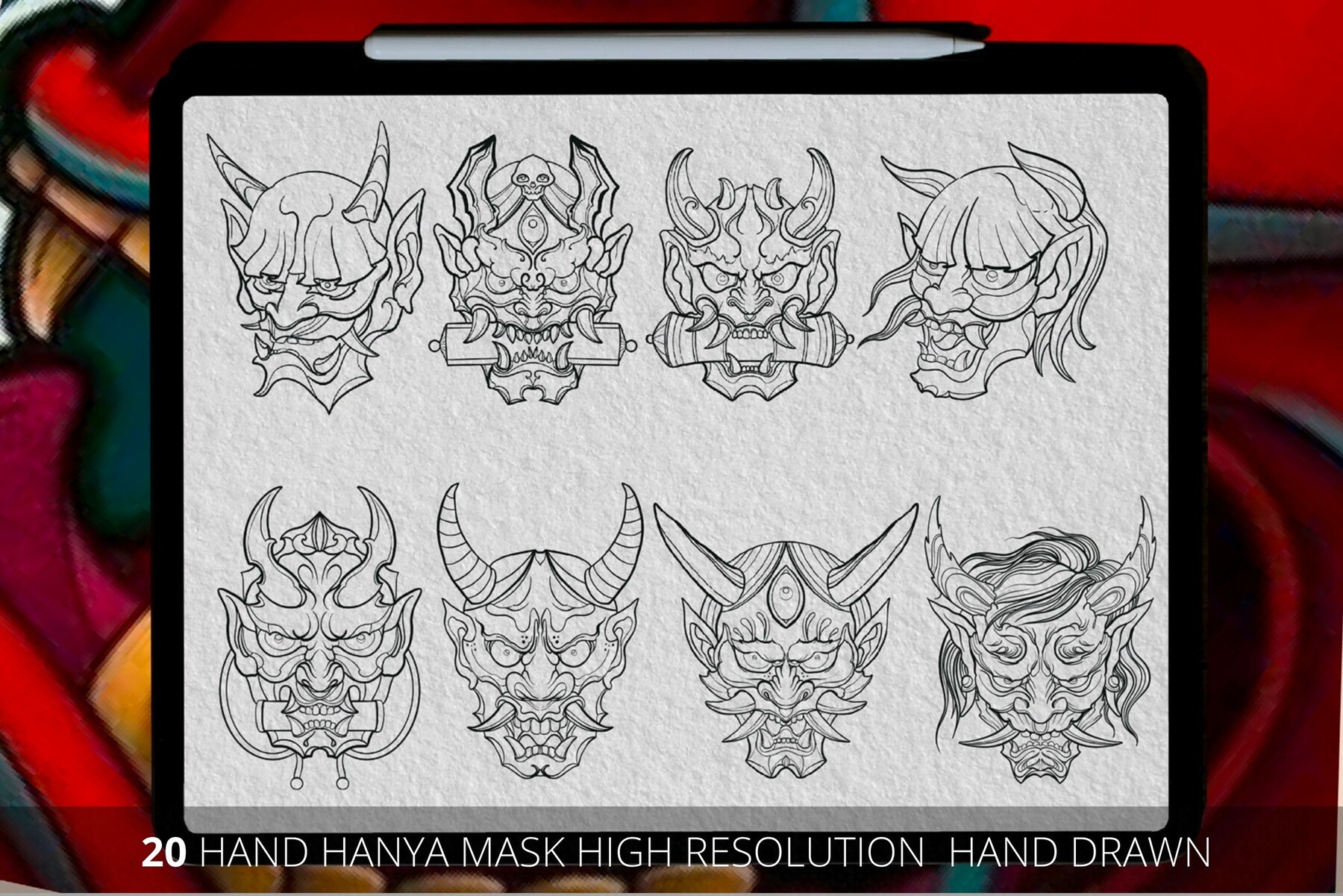 ArtStation - Hanya Mask Brush stamp | Japan tattoo stencil | Tattoo ...