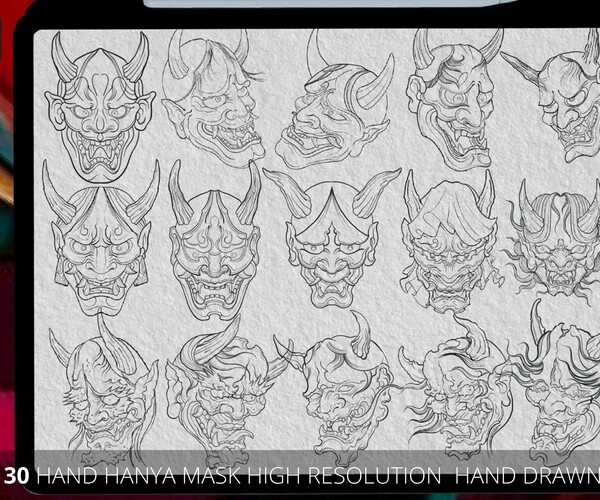 ArtStation - Hanya Mask Brush stamp | Japan tattoo stencil | Tattoo ...