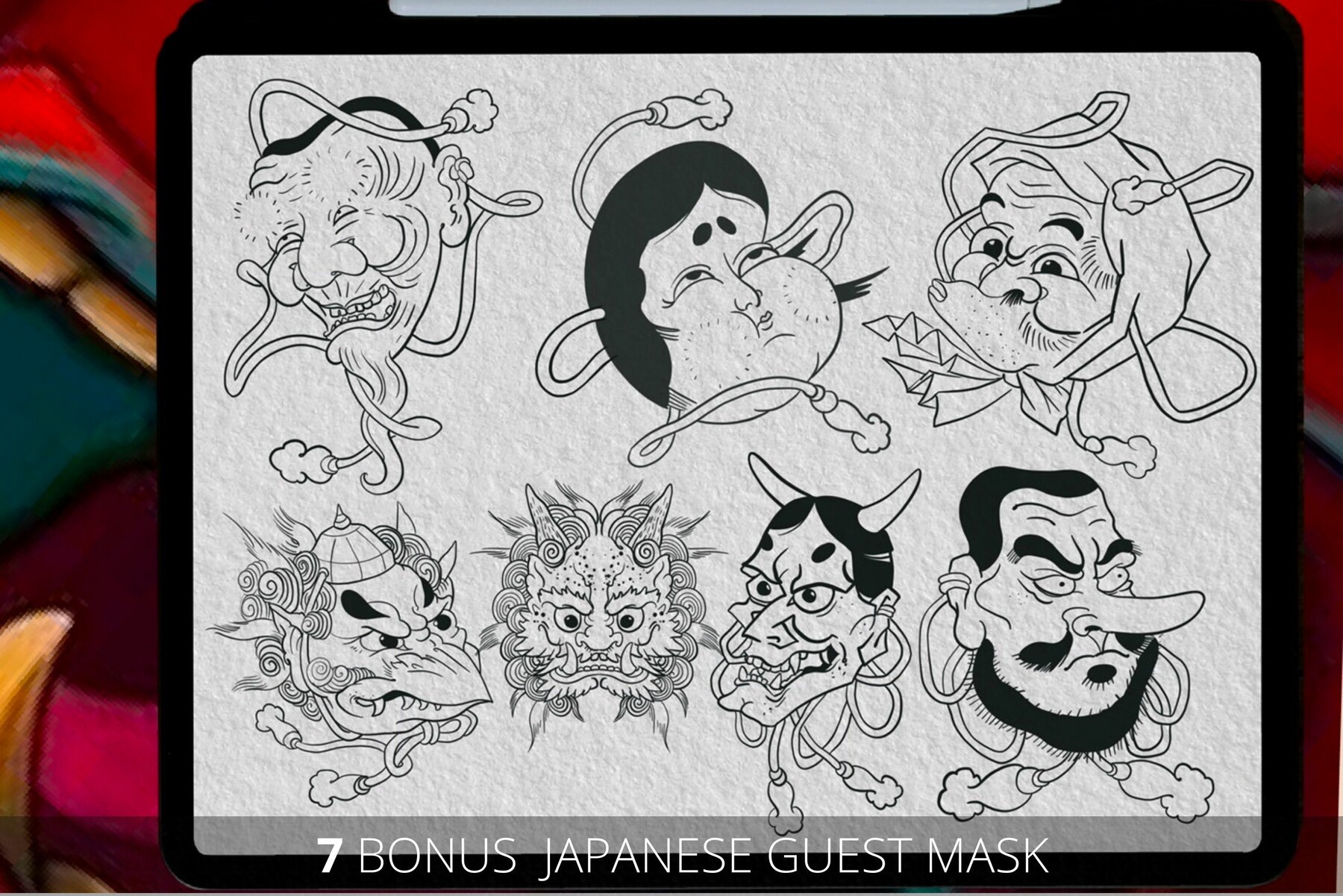 ArtStation - Hanya Mask Brush stamp | Japan tattoo stencil | Tattoo ...