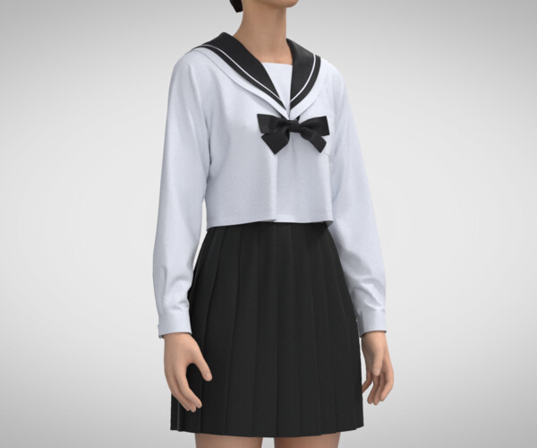 ArtStation - Sailor Collar School Uniform 1, Marvelous Designer, Clo3D ...