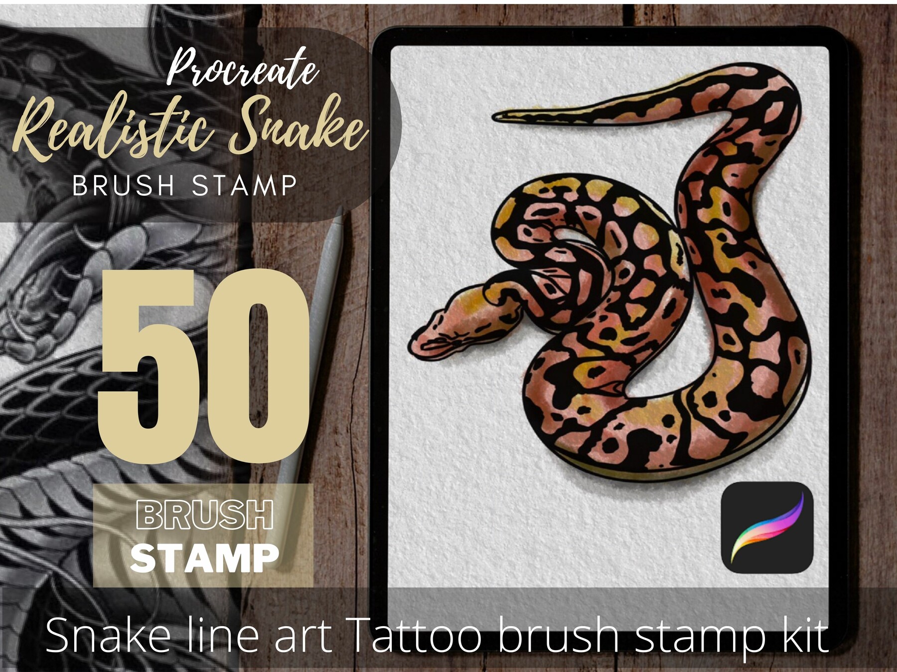 ArtStation - Snake Brush stamp, Procreate brush stamp, Realistic Snake ...