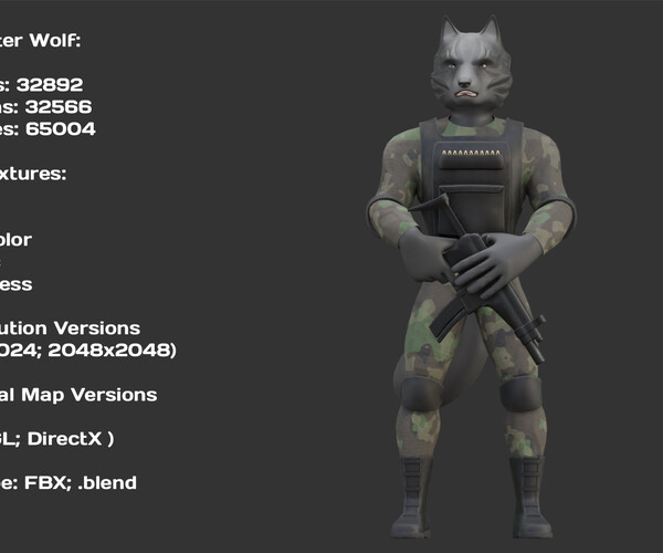 ArtStation - Character Military Wolf with Weapon SMG | Game Assets