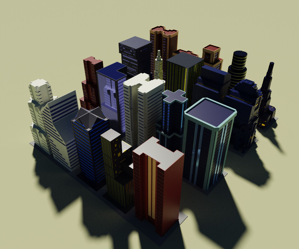 ArtStation - aset voxel city building | Game Assets