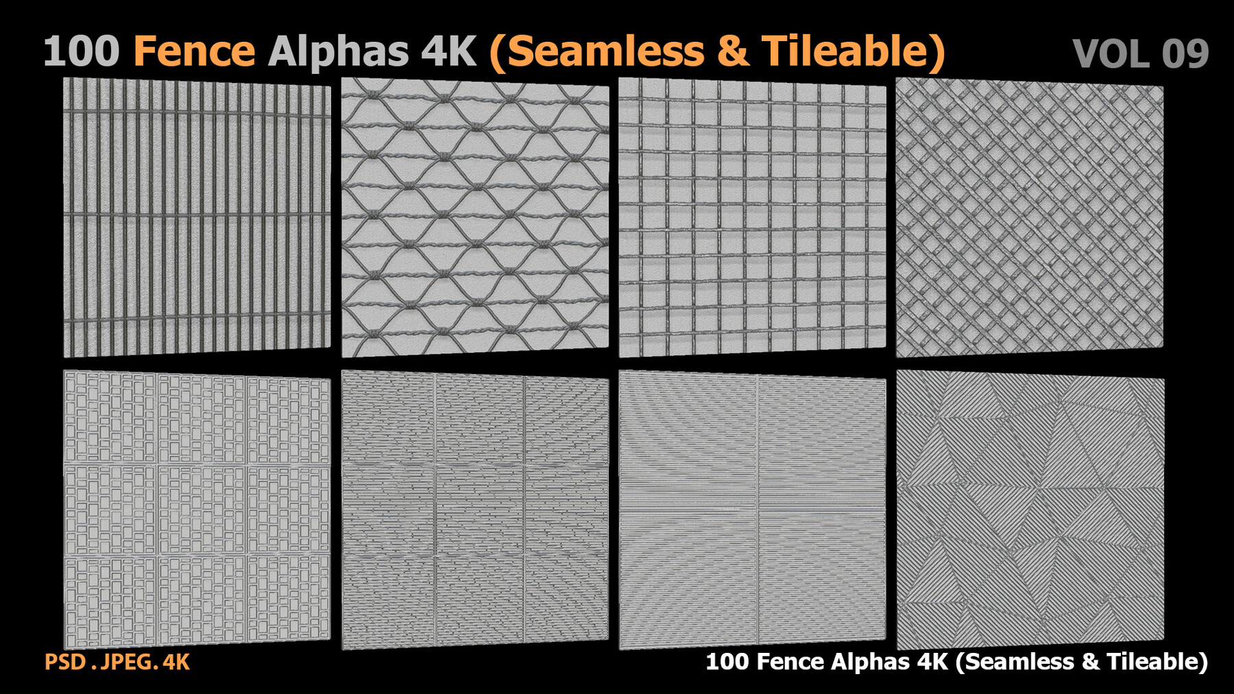 ArtStation - 100 Fence Alphas 4K (Seamless & Tileable) VOL 09 | Brushes